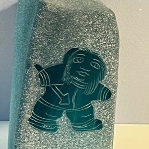 Art | Indigenous Frosted Etched Green Teal Glass Art Glass Paperweight ...